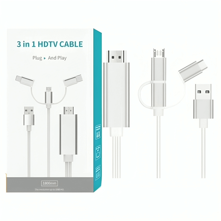 Cable adaptador 3 en 1 lightnig/tipo-c/micro a hdmi 1080hd – Techline507