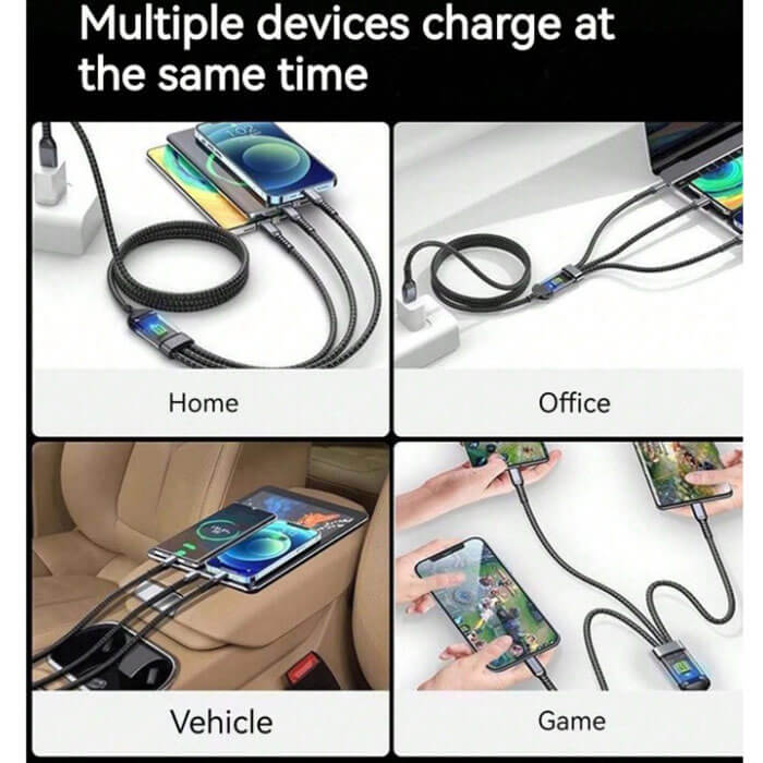 Cable de carga súper rápido luminoso transparente 3 en 1 100W - Techline507