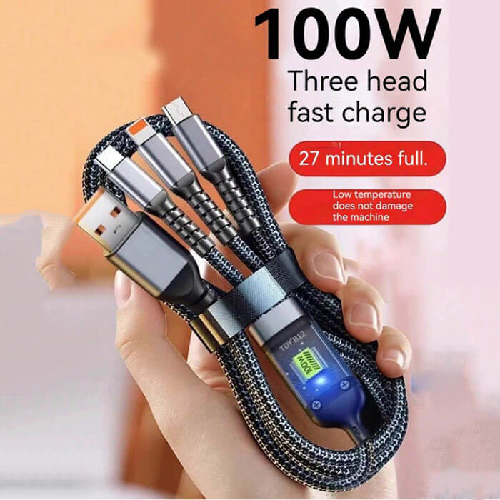 Cable de carga súper rápido luminoso transparente 3 en 1 100W - Techline507